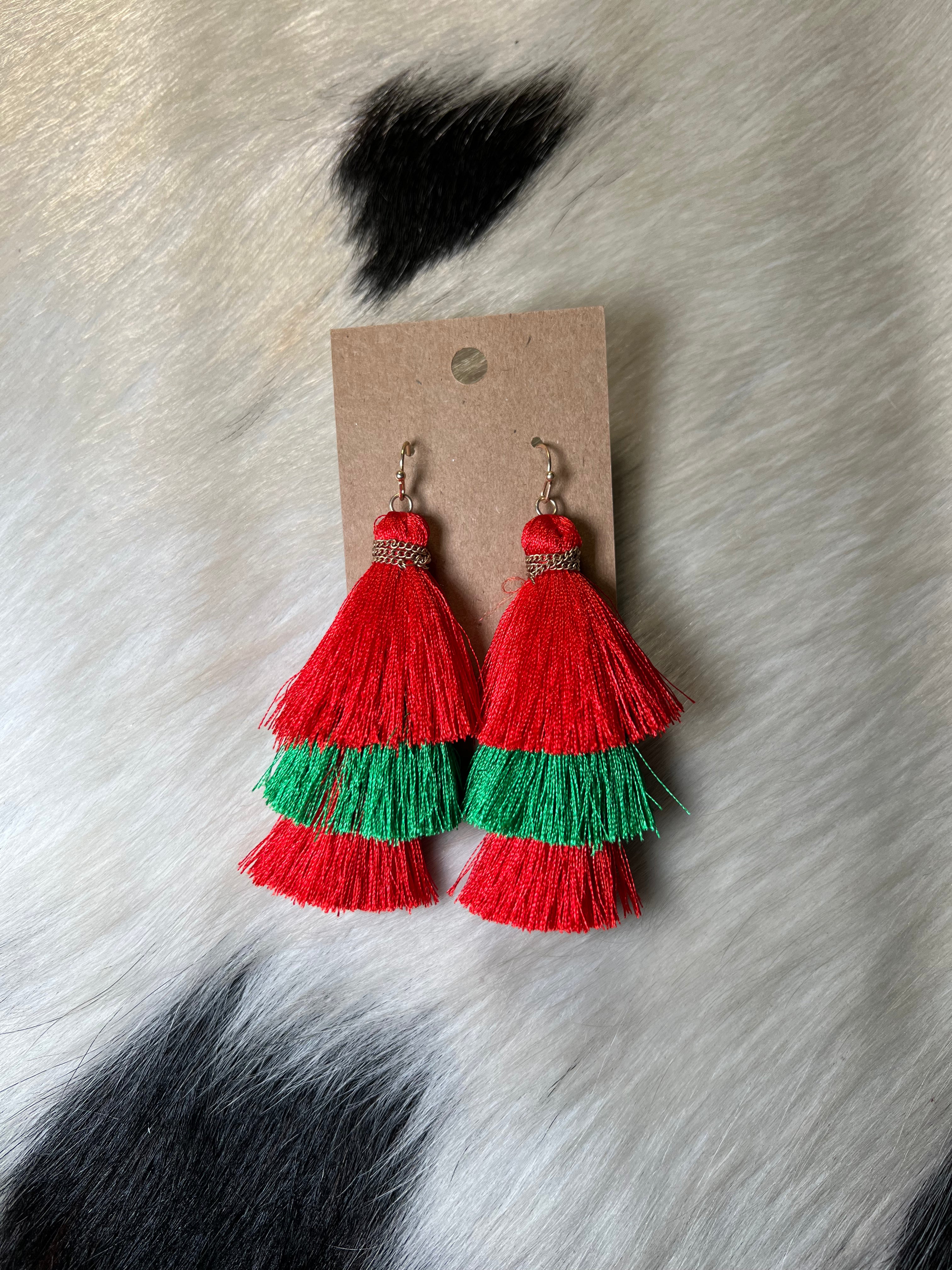 Red/Green Stacked Tassles – Sass, Funk, & Junk